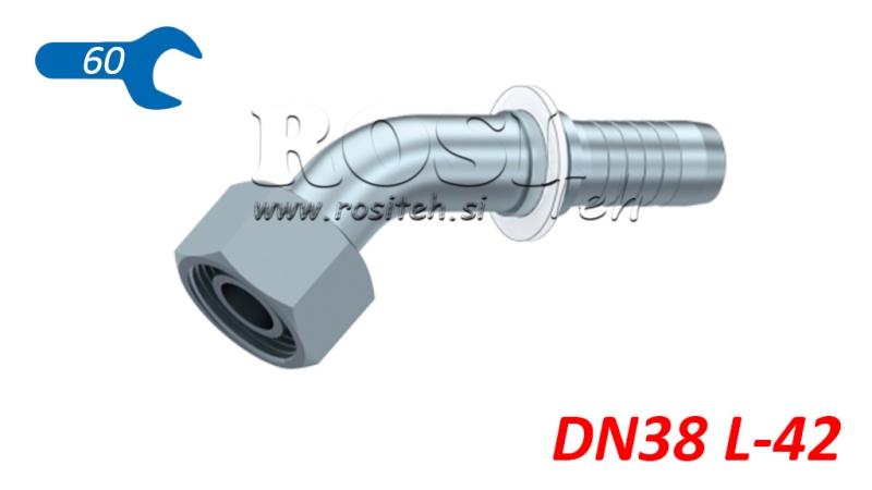 HYDRAULIC FITTING DKOL 42L FEMALE ELBOW 45 DN38-M52X2 ROSI TEH